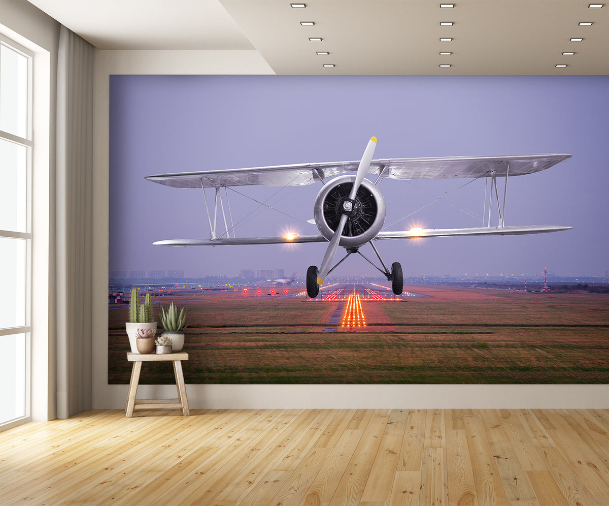 Biplane Takeoff Runway Wall Mural – Let's Print Big