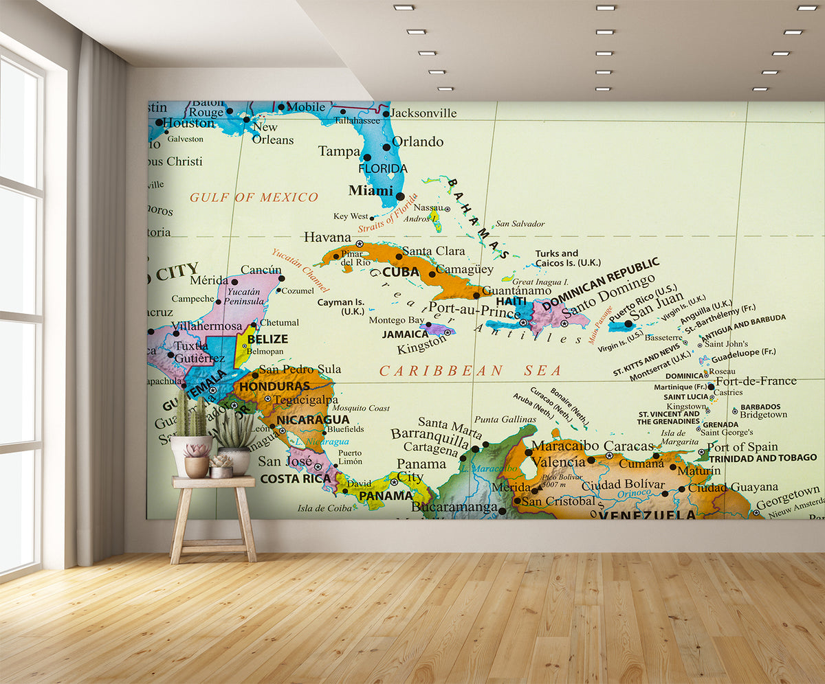 Caribbean Islands Map Wall Mural Large Image Wallpaper – Let's Print Big