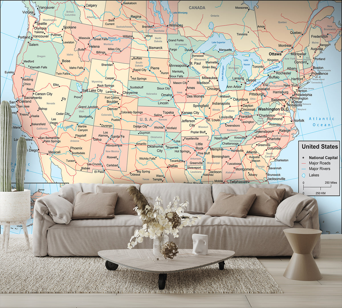 Map of United States Wallpaper America Map Wall Mural – Let's Print Big