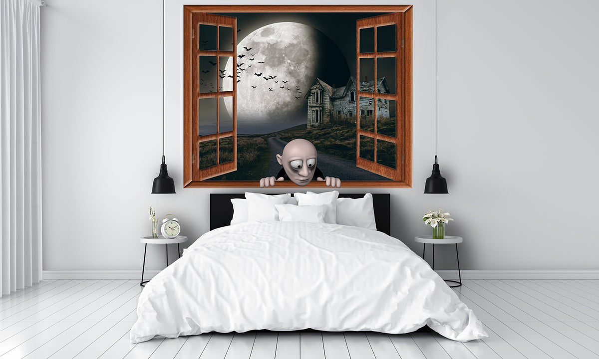 Zombie Wallpaper Peeking in Window Creepy House Wall Mural – Let's ...