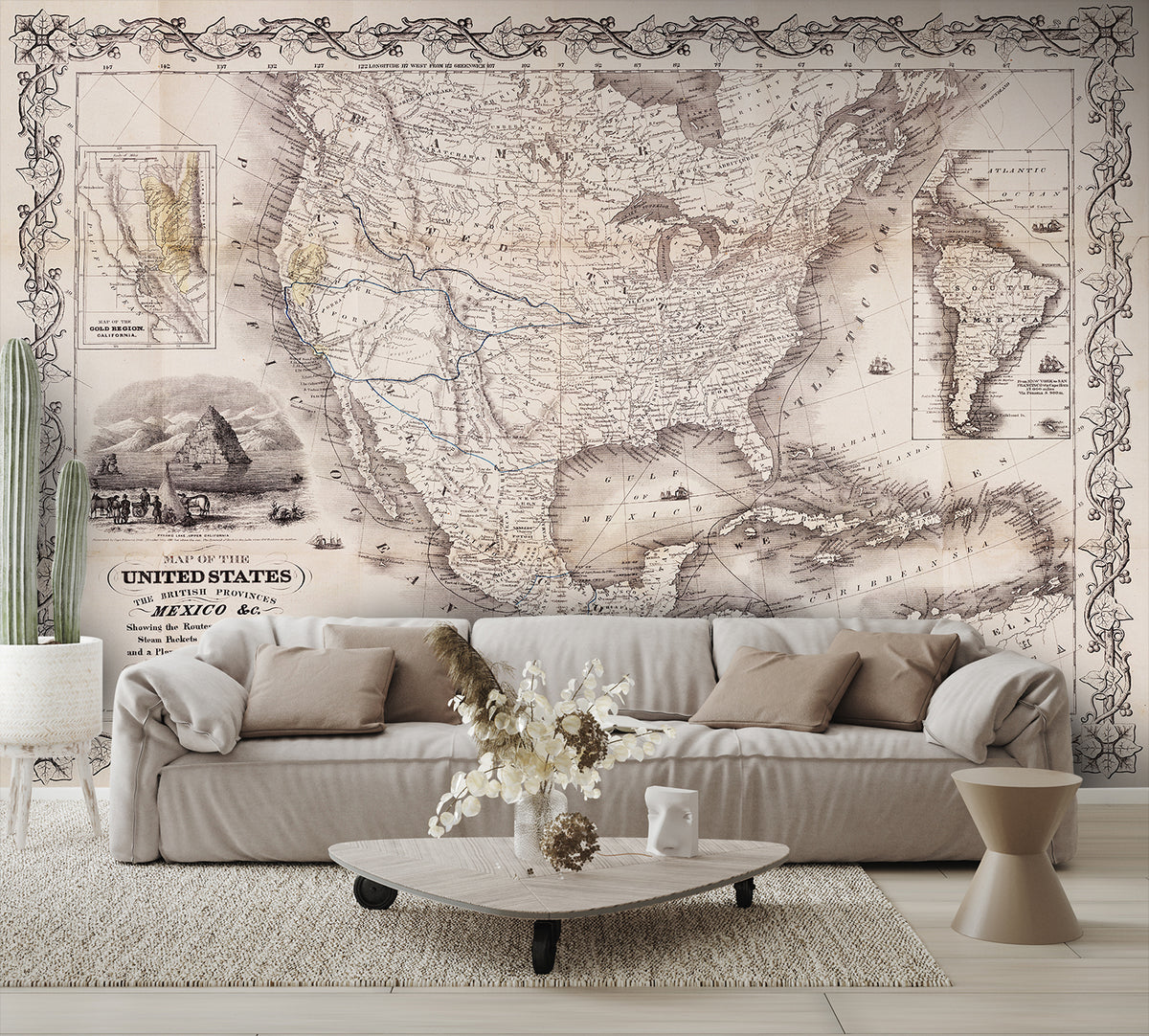 Antique Map of America Wall Mural and Americas Wallpaper – Let's Print Big