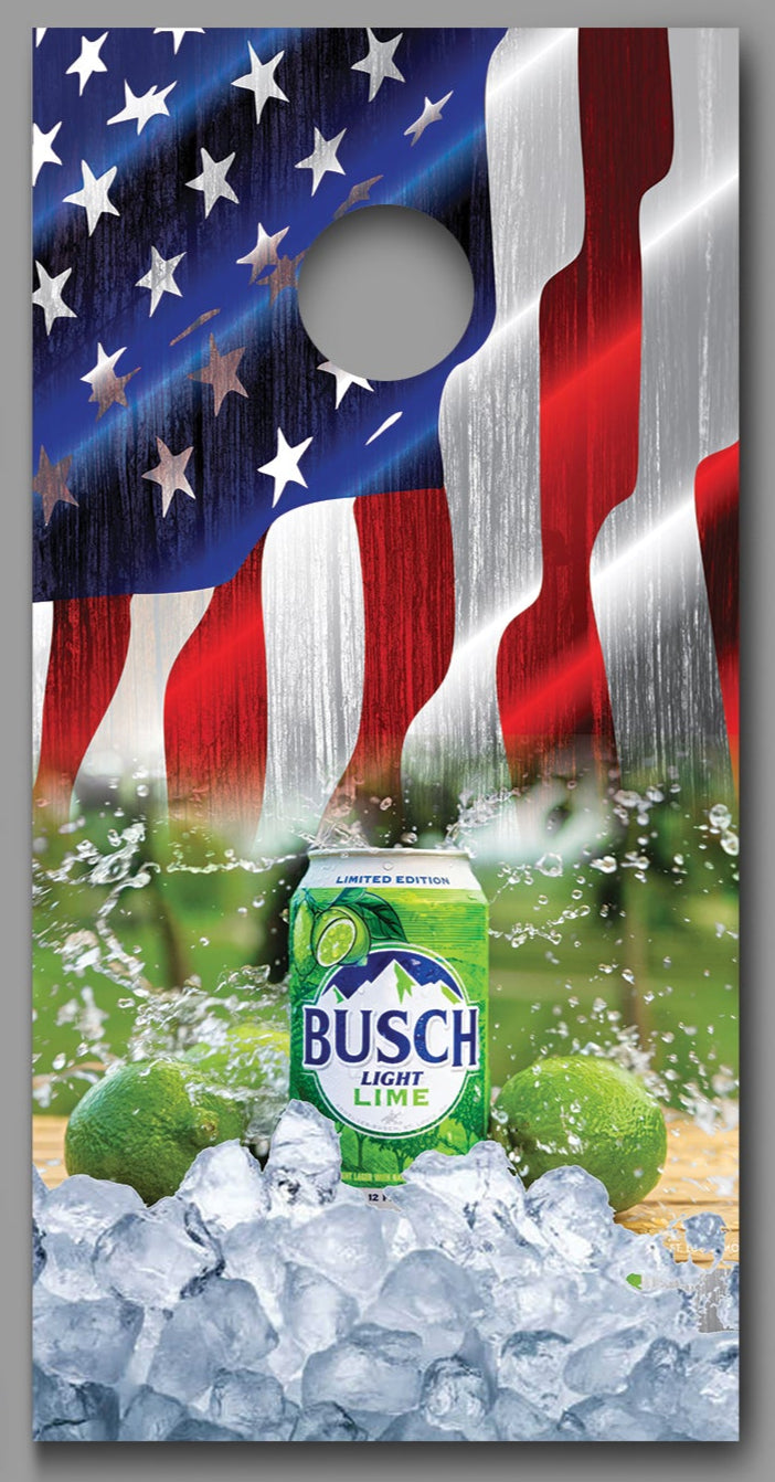 Busch Light Lime American Flag Design Cornhole Board Decal Wraps – Let ...