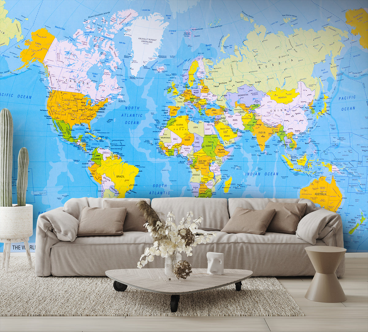 Detailed World Map Wallpaper Wall Mural Large Image – Let's Print Big