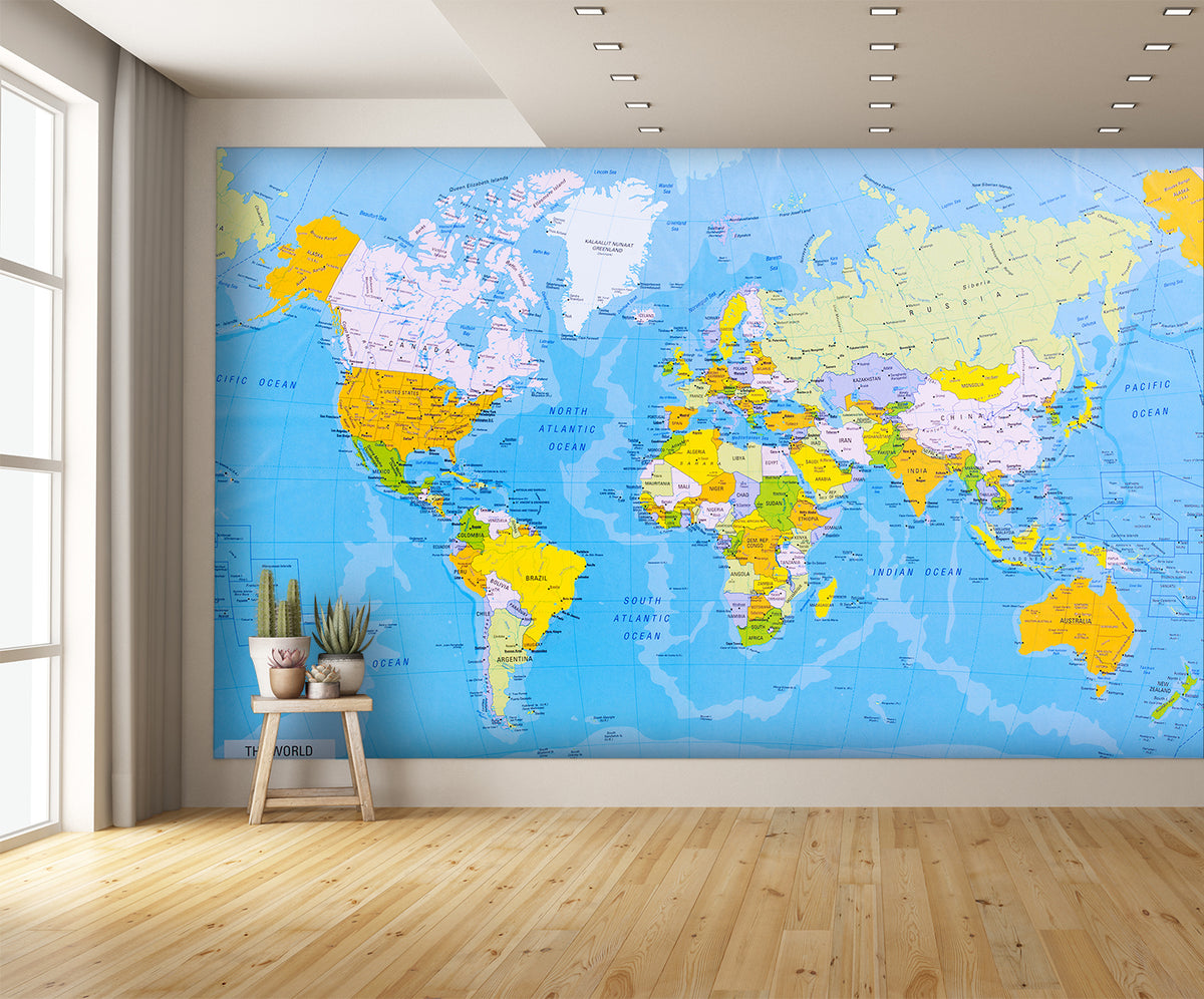 Detailed World Map Wallpaper Wall Mural Large Image – Let's Print Big