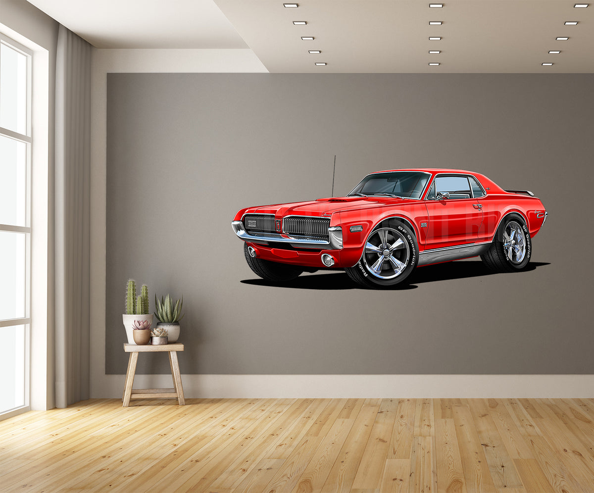 Car Art 1967 Red Mercury Cougar Hot Rod Cartoon Wall Decal – Let's ...