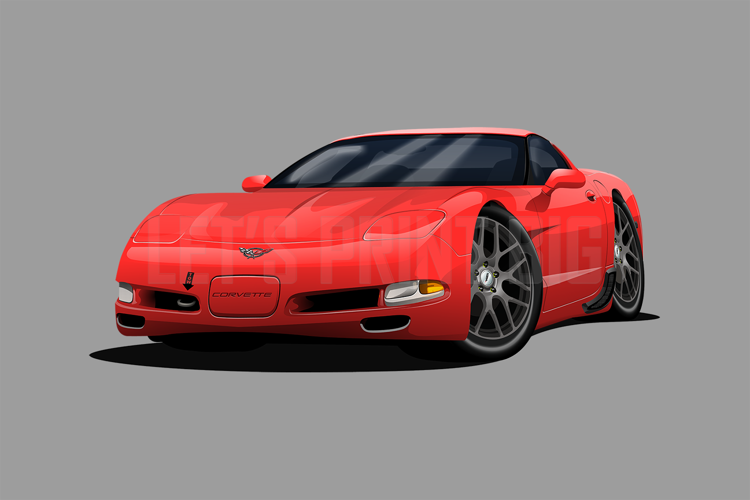 1997 Corvette Hot Rod Car Art Cartoon Wall Decal – Let's Print Big