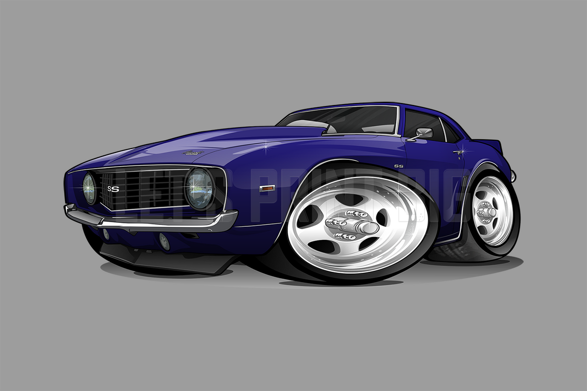 Car Art 1st Generation Camaro SS Deep Blue Hot Rod Cartoon Wall Decal ...