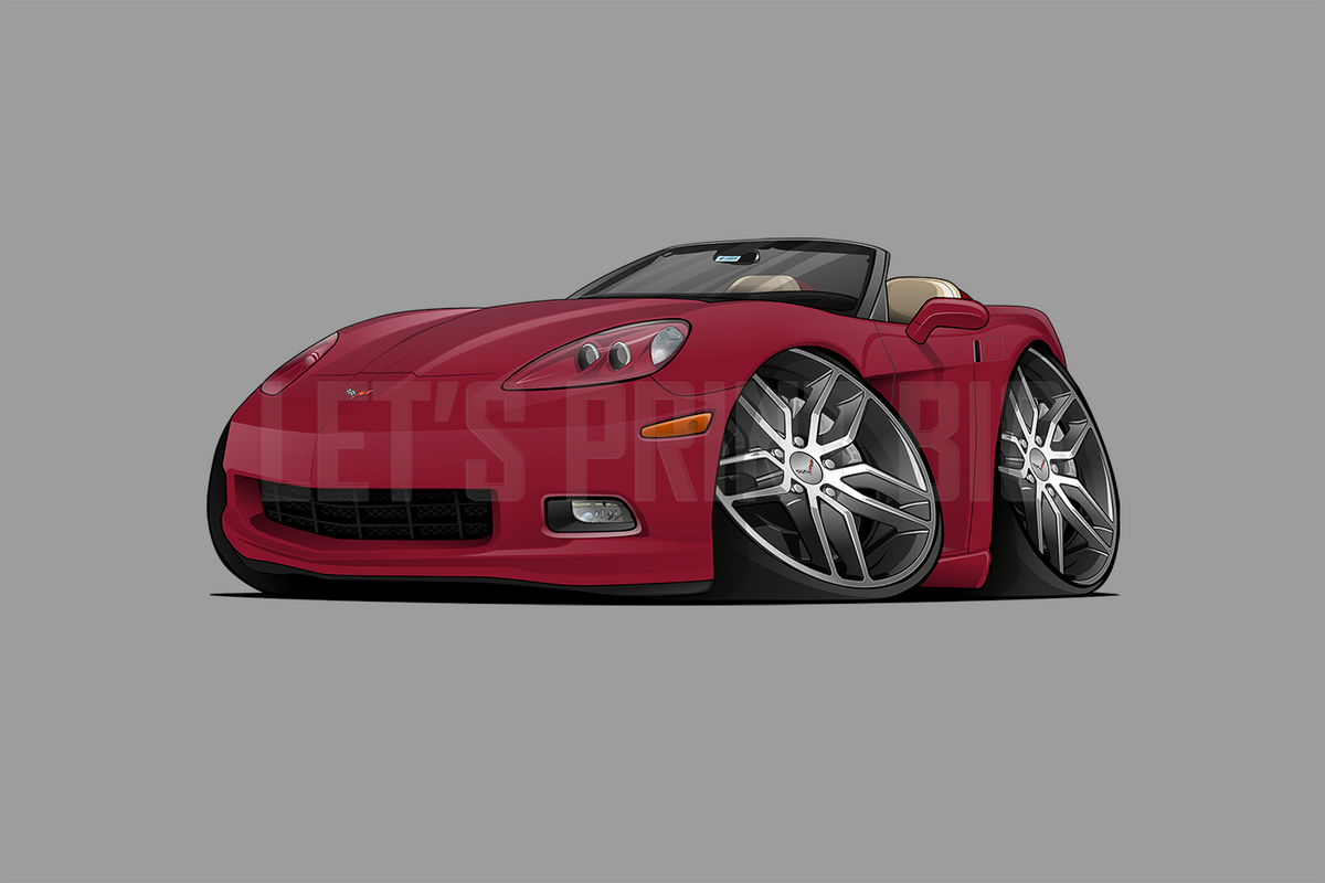 2006 Corvette Convertible Car Art Hot Rod Cartoon Wall Decal – Let's ...