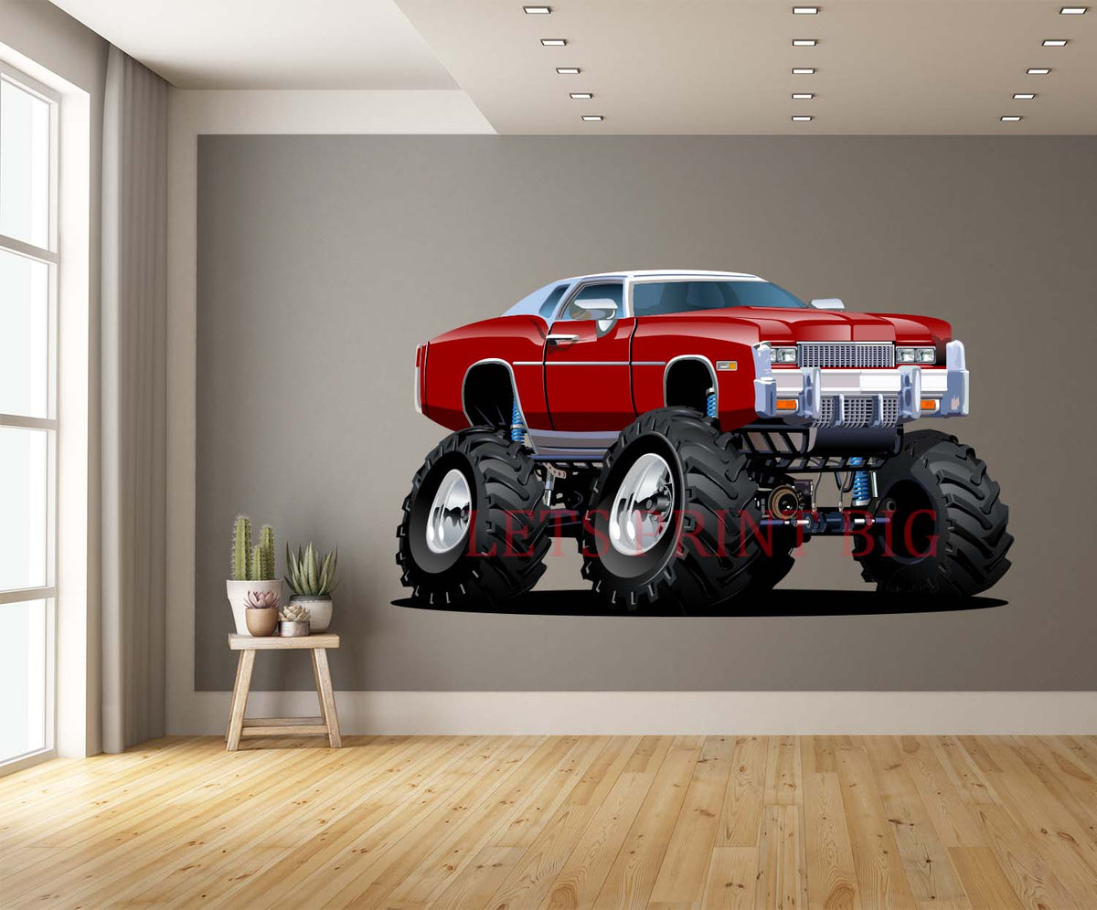 Big Red Cartoon Monster Truck Wall Art Decal – Let's Print Big