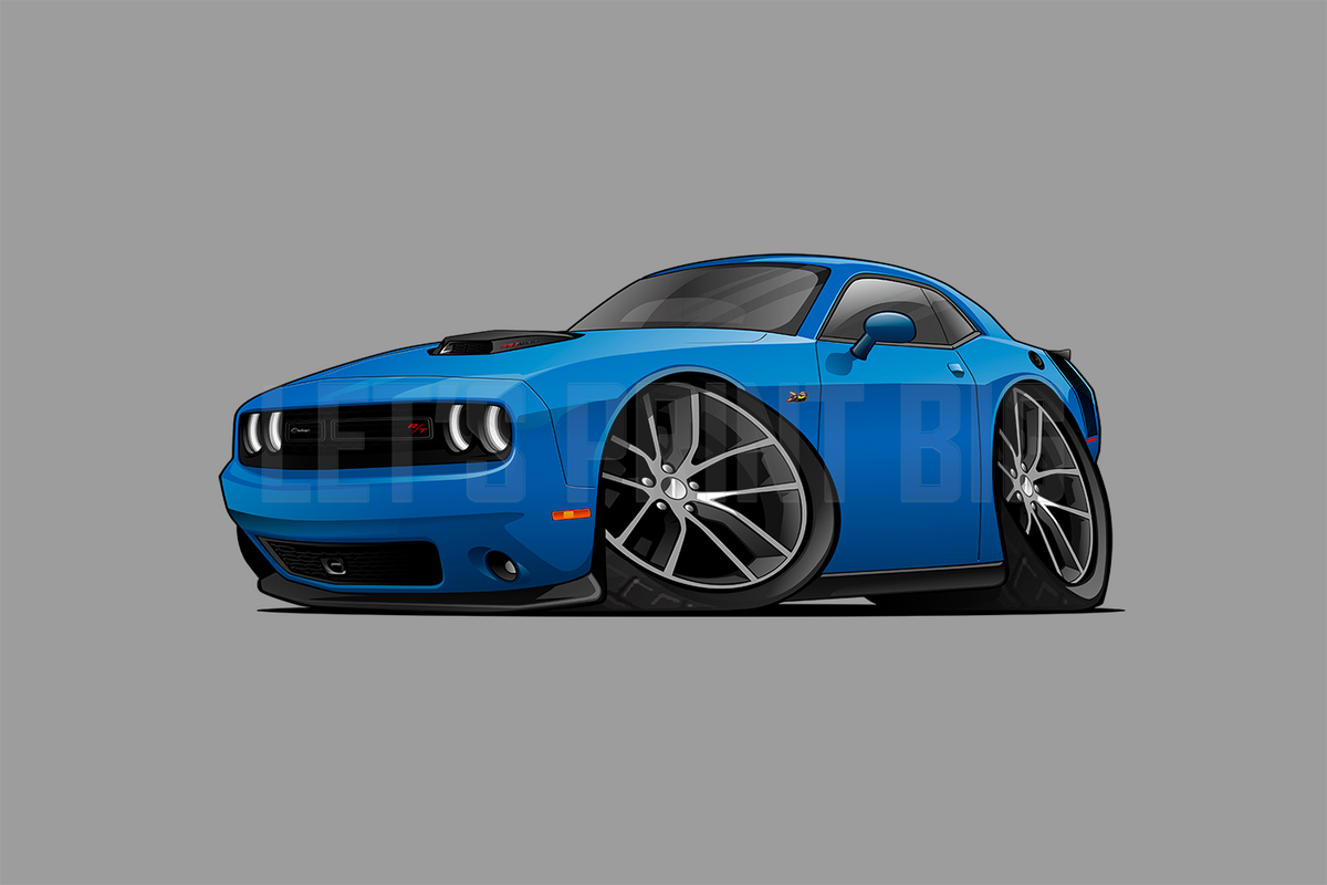 Car Art Blue Challenger Hot Rod Cartoon Wall Decal – Let's Print Big
