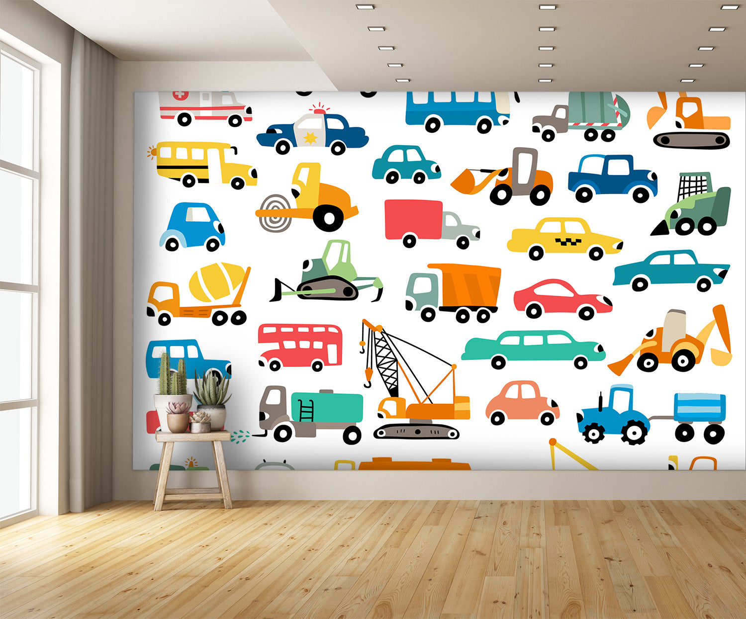 Cute Cartoon Cars Vector Illustration Wall Mural – Let's Print Big