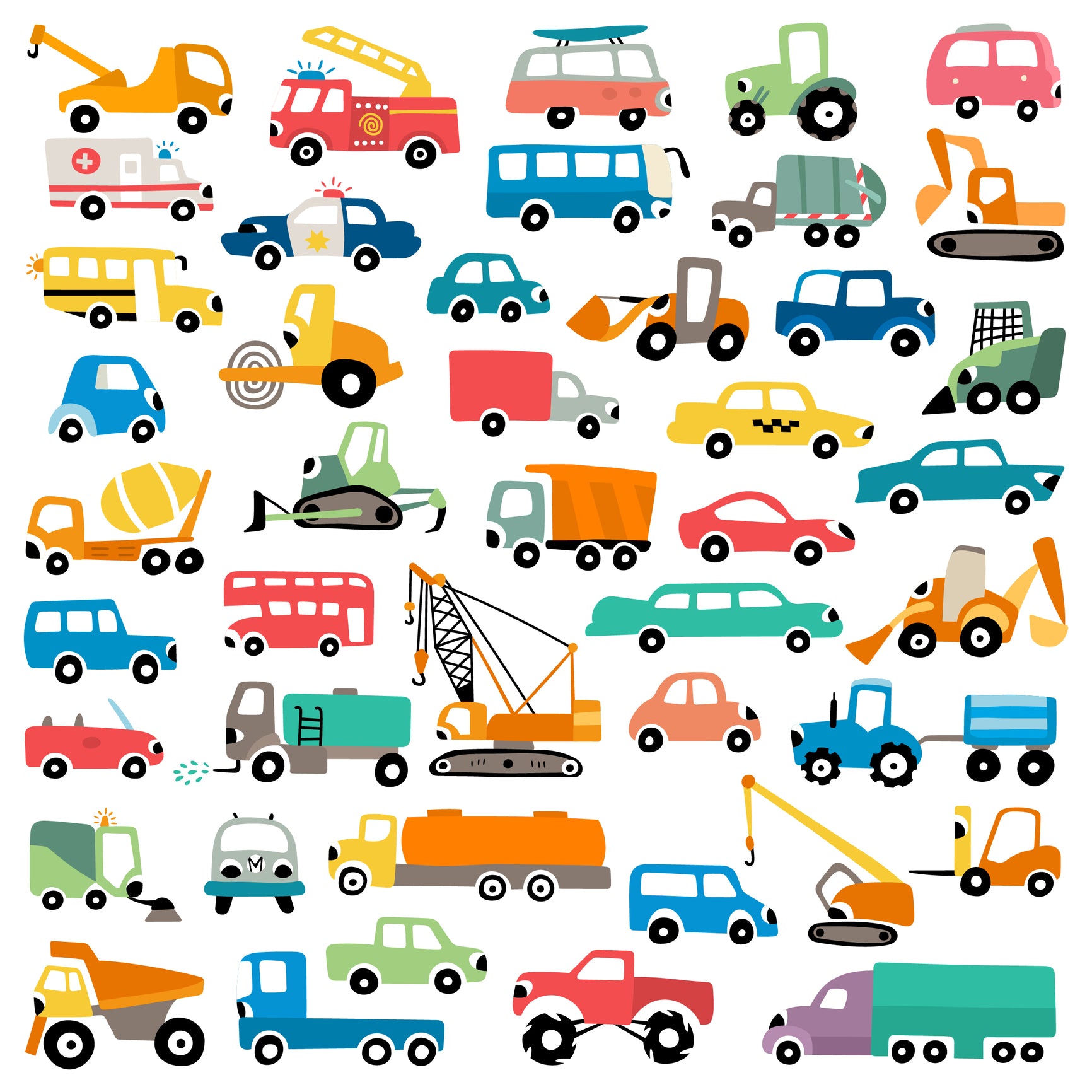 Cute Cartoon Cars Vector Illustration Wall Mural – Let's Print Big