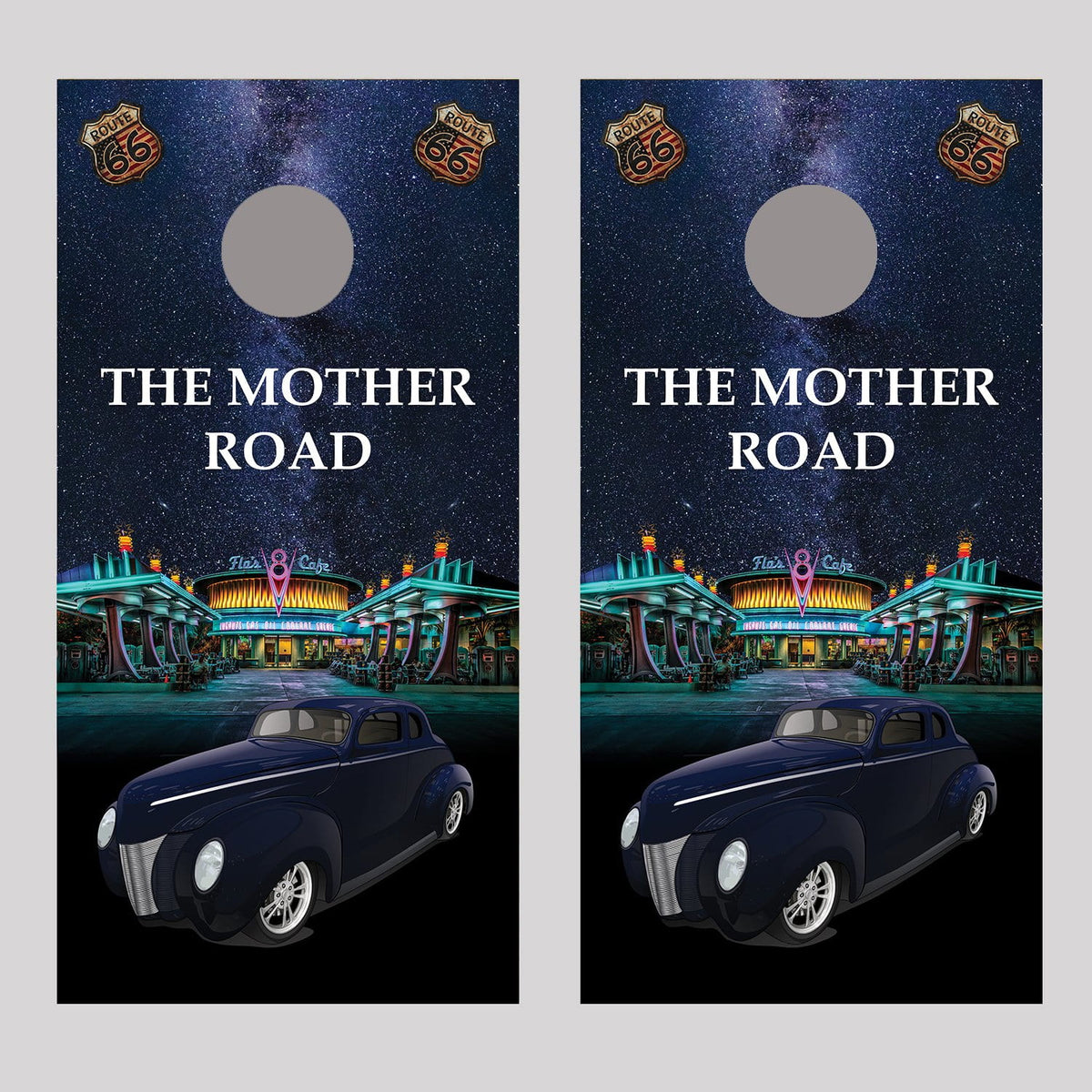 Flo's Cafe Coupe Hot Rod Cornhole Board Decal Wraps – Let's Print Big