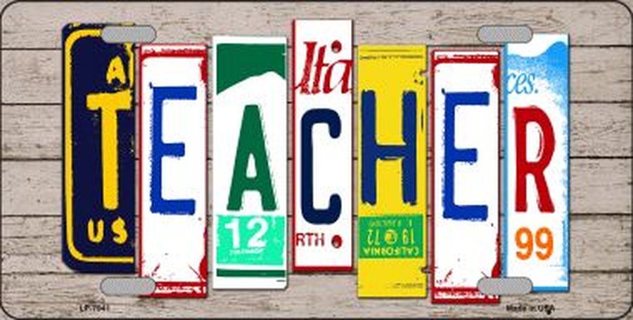 Teacher Wood Background Design License Plate Car Tag – Let's Print Big