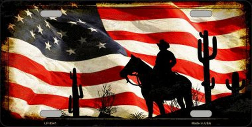 American Flag Cowboy License Plate Car Tag – Let's Print Big