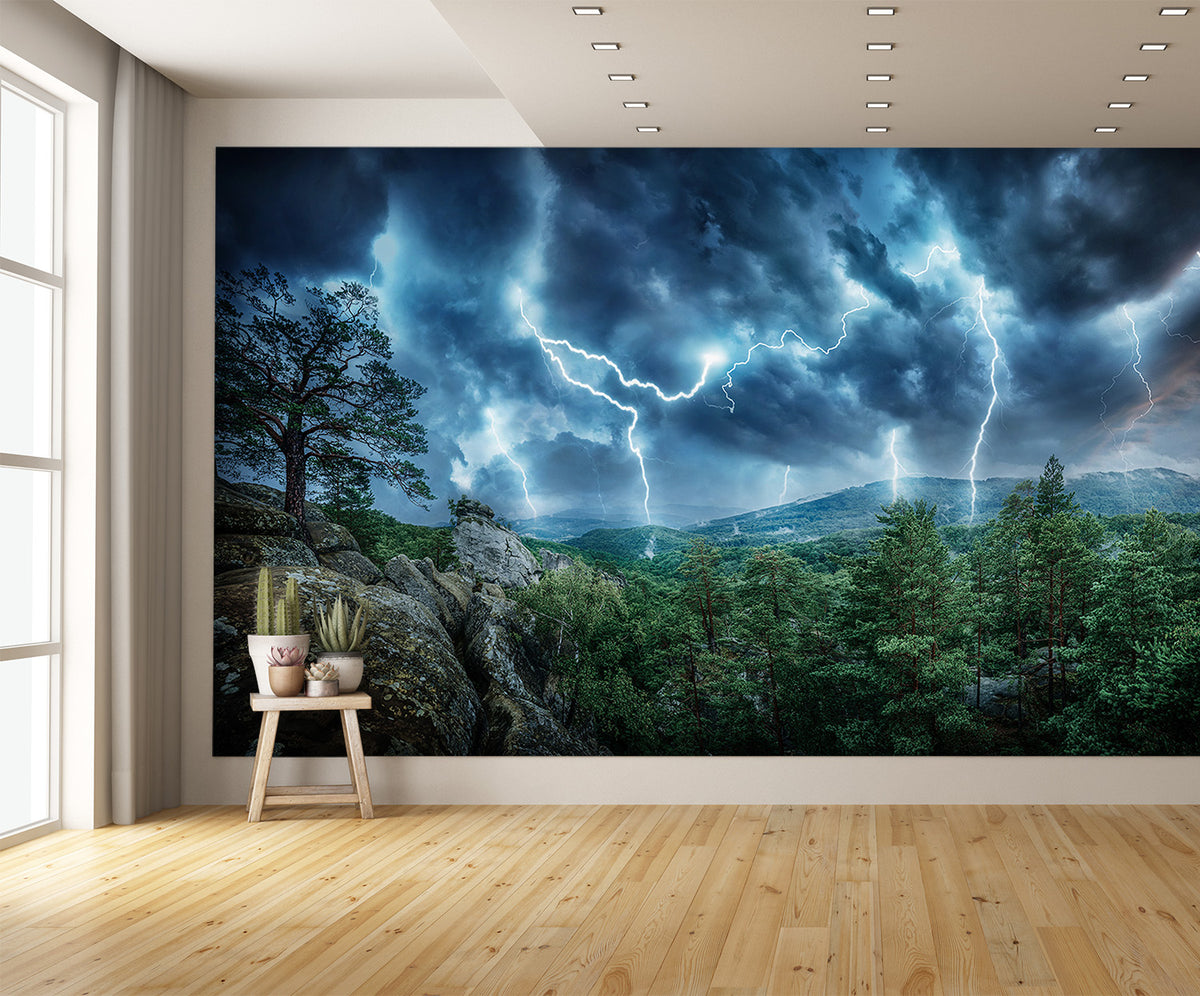 Lightening Thunderstorm Flash in the Mountains Wall Mural – Let's Print Big