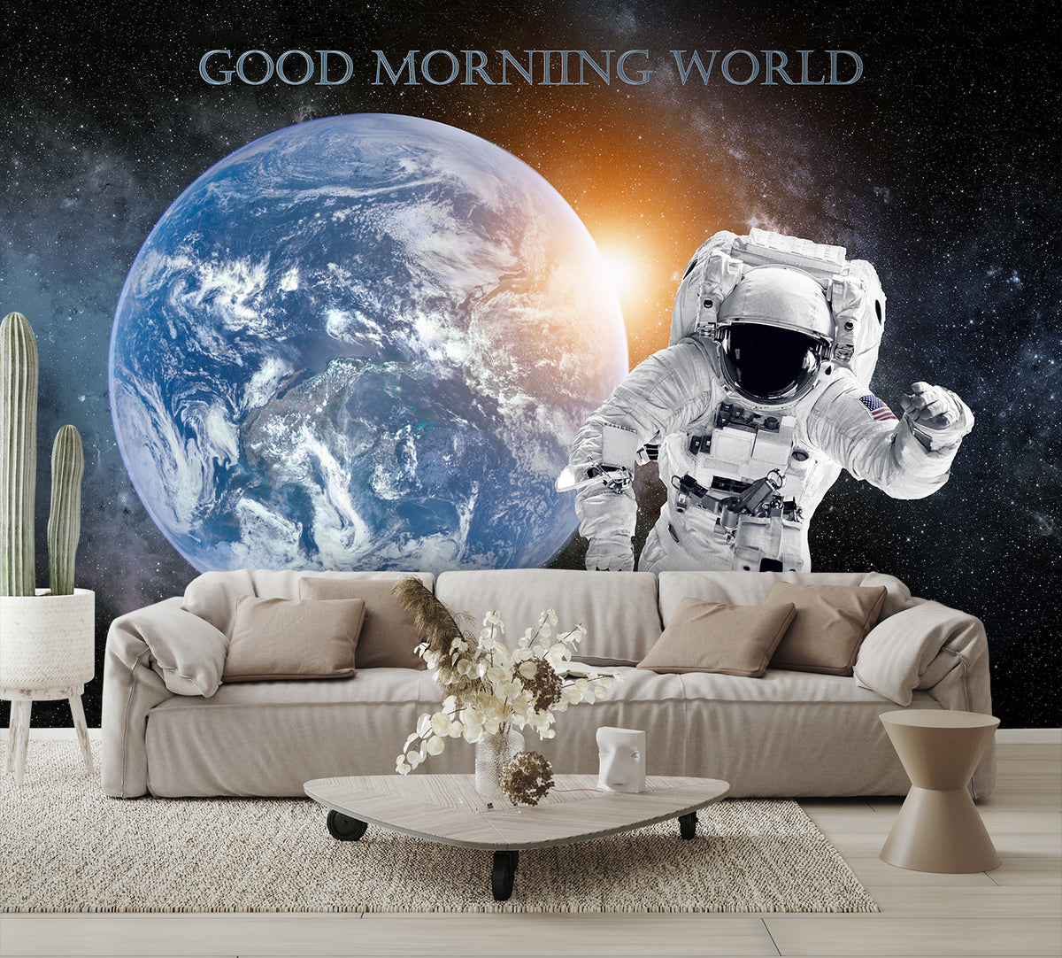 Outer Space Earth Sun Astronaut Wall Mural – Let's Print Big