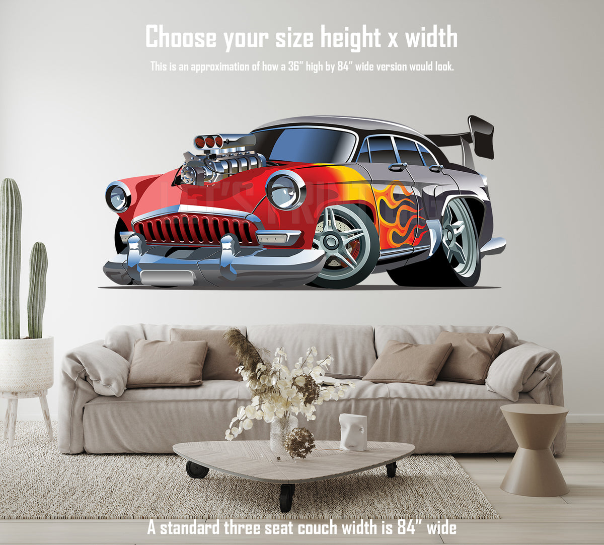 Car Art Retro Hot Rod Cartoon Wall Decal – Let's Print Big