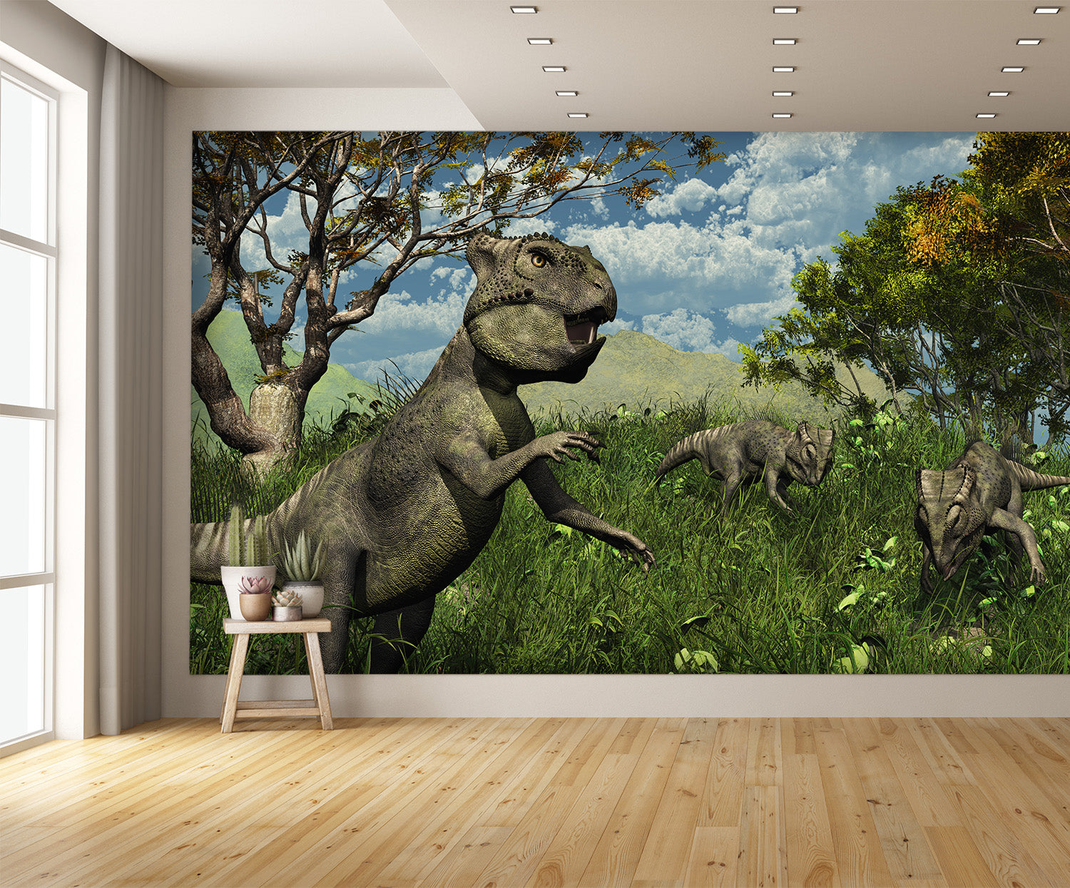 Three Archaeoceratops Dinosaurs Exploring Wall Mural – Let's Print Big