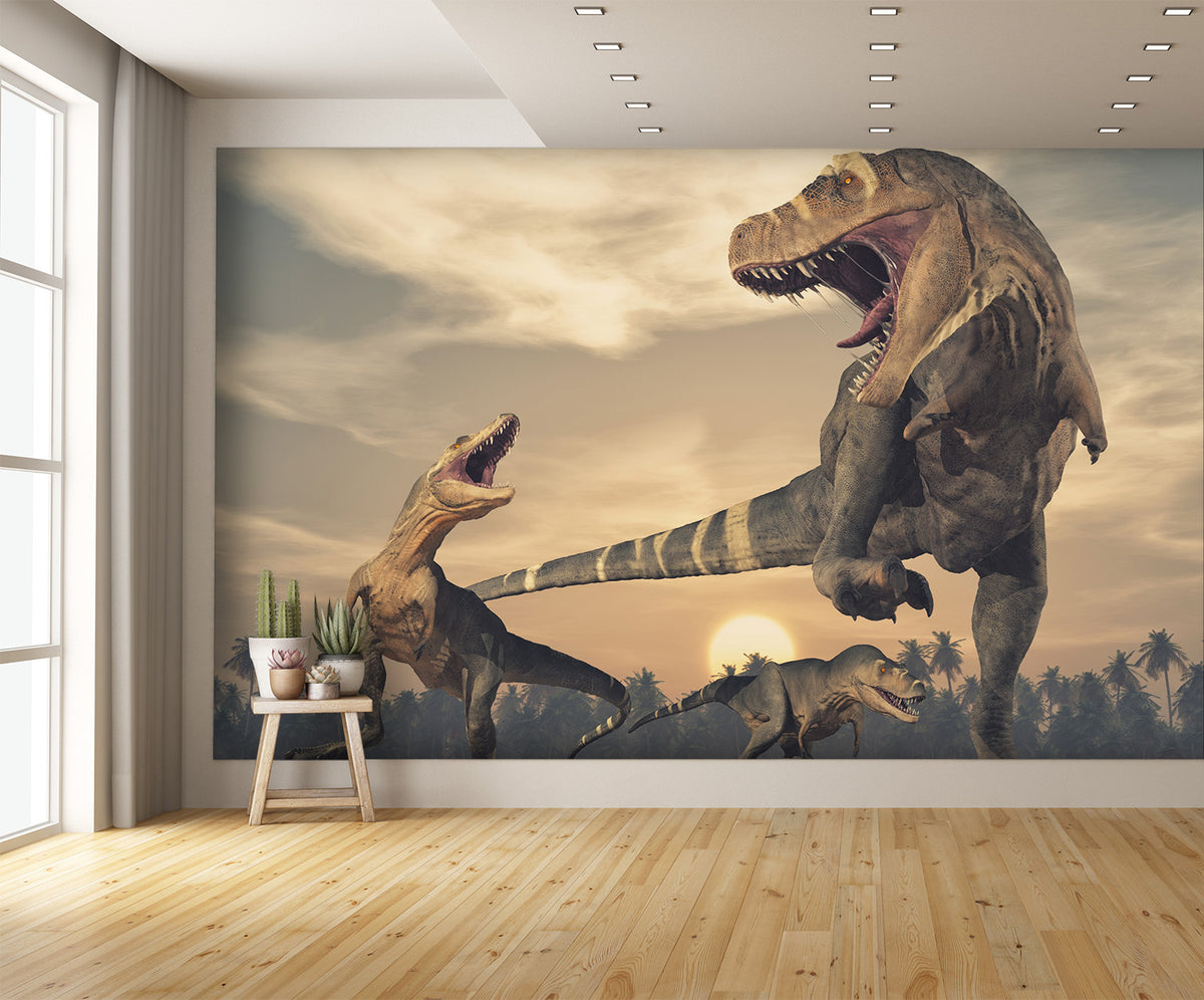 Three Dinosaurs T Rex Wall Mural – Let's Print Big