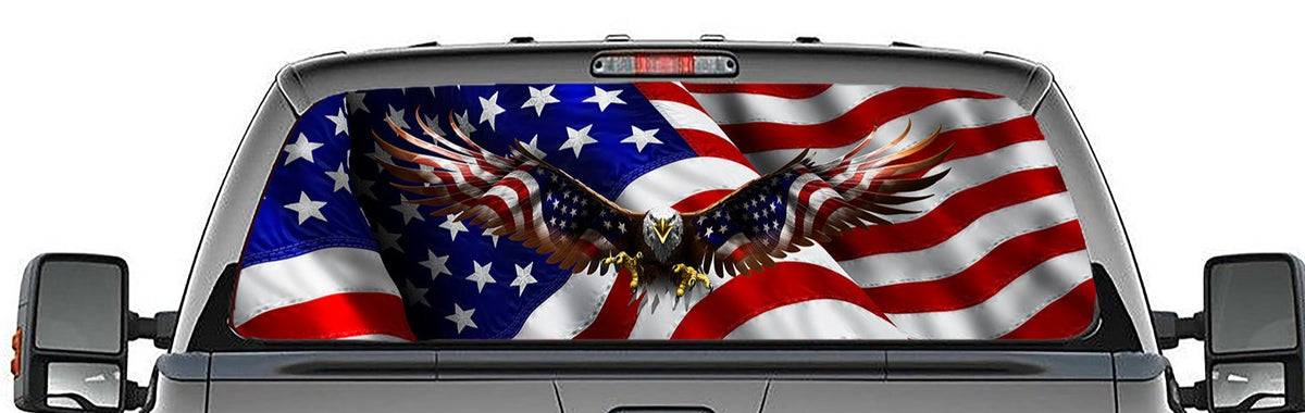 Waving American Flag Bald Eagle Wide Rear Window Decal Graphic – Let's ...