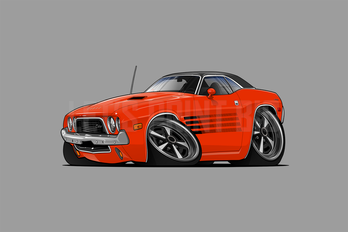 1972 Dodger Challenger Cartoon Car Art Wall Decal – Let's Print Big