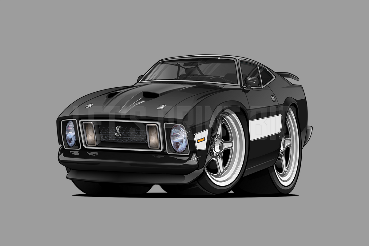 Car Art 1973 Mustang Hot Rod Cartoon Wall Decal – Let's Print Big