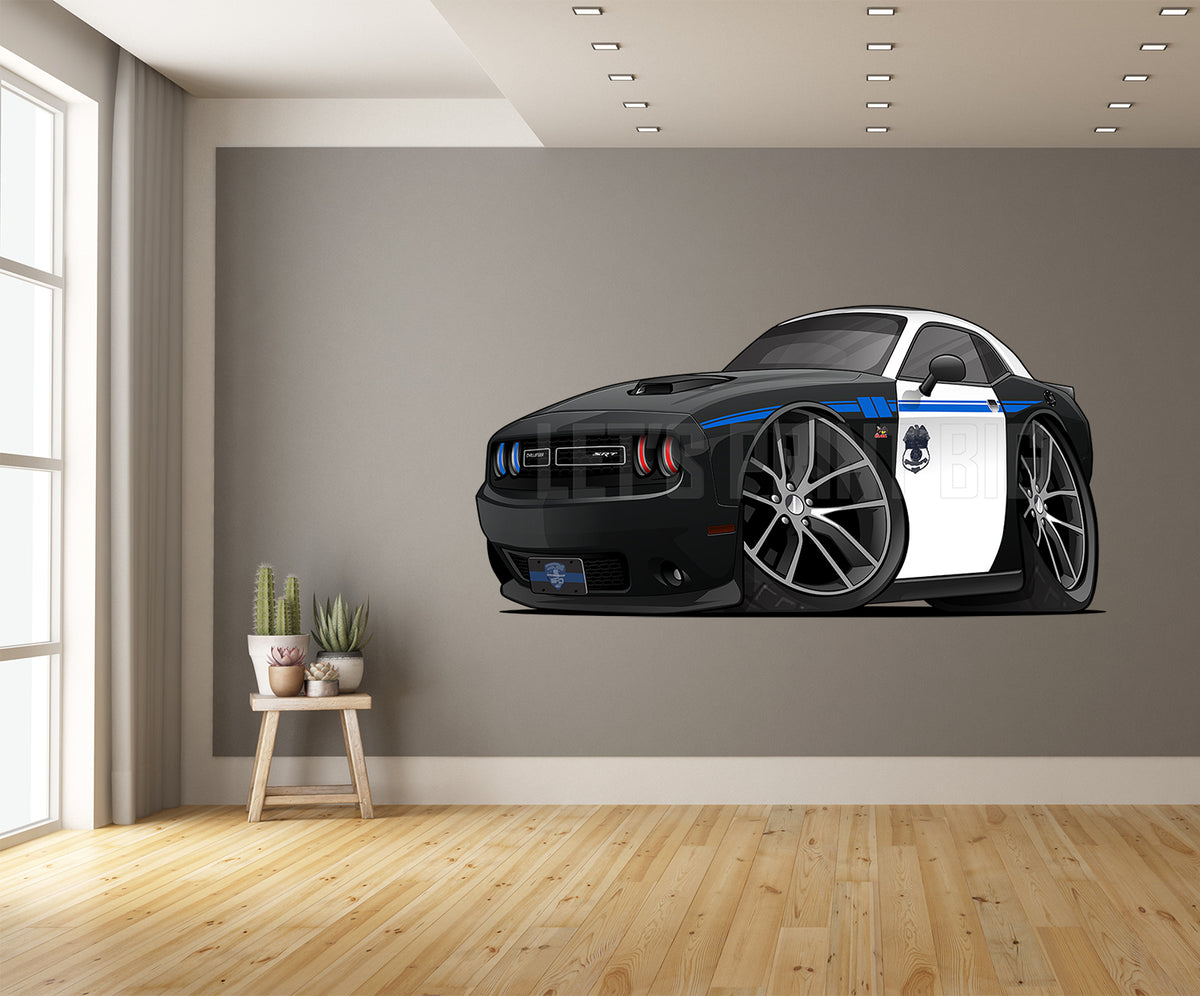 Car Art Challenger Dare Police Car Cartoon Caricature Wall Decal – Let ...