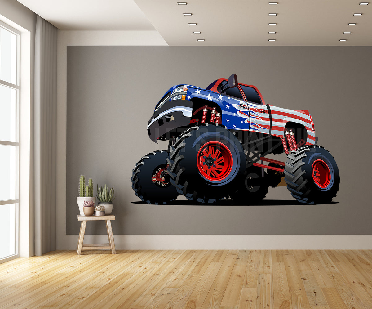 Car Art 4x4 Red White Blue Lift Kit Muscle Car WALL DECAL REMOVABLE RE ...