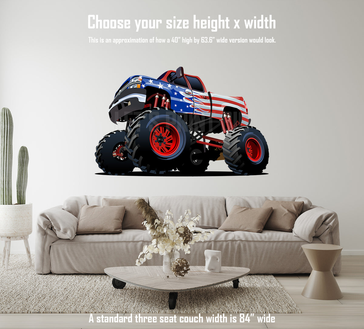 Car Art 4x4 Red White Blue Lift Kit Muscle Car WALL DECAL REMOVABLE RE ...